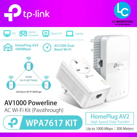 Tp Link Tl Wpa7617 Kit Av1000 Gigabit Passthrough Powerline Ac Wi Fi Kit Powerline Ethernet