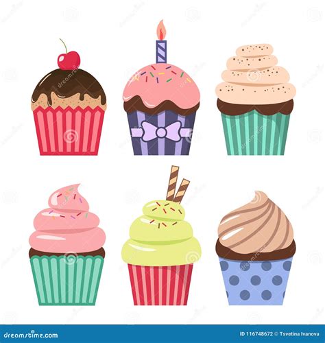 Clip Art Cartoon Cupcake Set Colorful Cupcakes Clipart Cartoons Stock