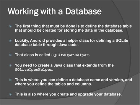 Mobile Computing With Android ACST 4550 Android Database Storage Ppt