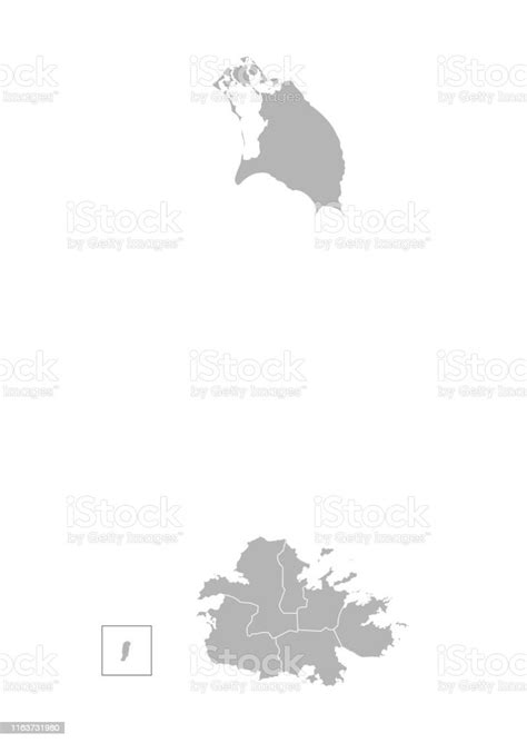 앤티가 바부다의 단순화 된 관리지도의 벡터 고립 된 그림 지역의 테두리입니다 회색 실루엣 흰색 윤곽선 0명에 대한 스톡 벡터