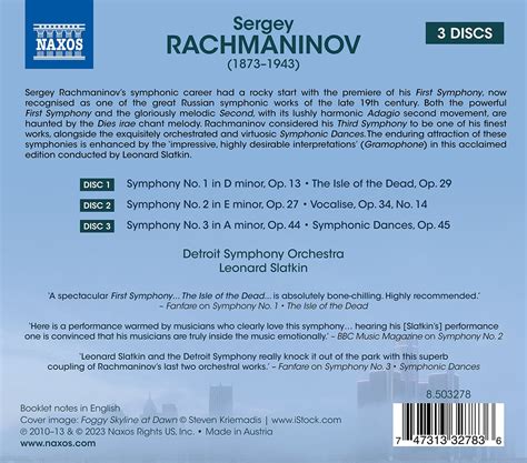 Rachmaninoff Complete Symphonies Slatkin Detroit Symphony Orchestr