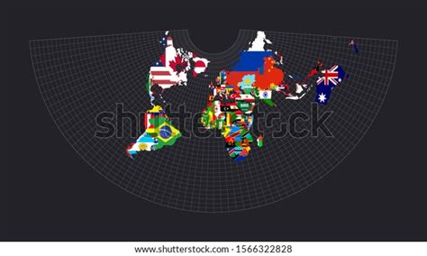 Worldmapwith Flags Each Country Conic Equidistant Stock Vector Royalty Free 1566322828