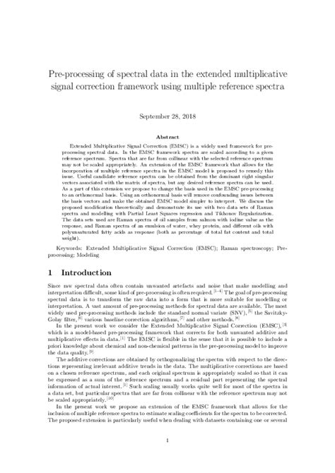 Pdf Preprocessing Of Spectral Data In The Extended Multiplicative Signal Correction Framework