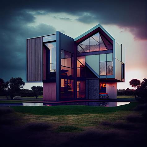 Premium Photo A Modern Glass House With A Reflection Of The Sky