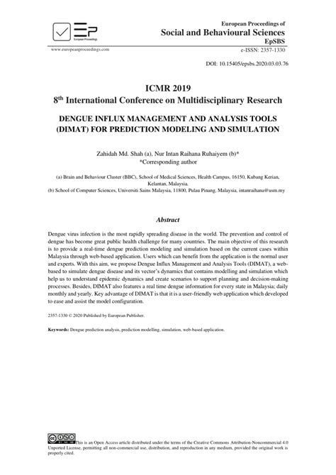 Pdf Dengue Influx Management And Analysis Tools Dimat For Prediction Modelling And Simulation