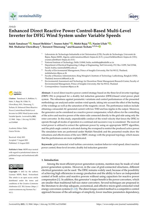 Pdf Enhanced Direct Reactive Power Control Based Multi Level Inverter For Dfig Wind System