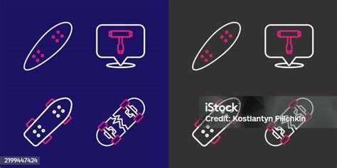 세트 라인 깨진 스케이트 보드 스케이트 보드 T 도구 및 롱 보드 또는 아이콘 벡터 거리에 대한 스톡 벡터 아트 및 기타 이미지 거리 다중 색상 단일 객체 Istock