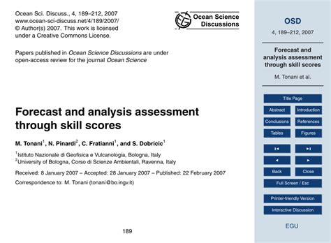 Pdf Forecast And Analysis Assessment Through Skill Scores