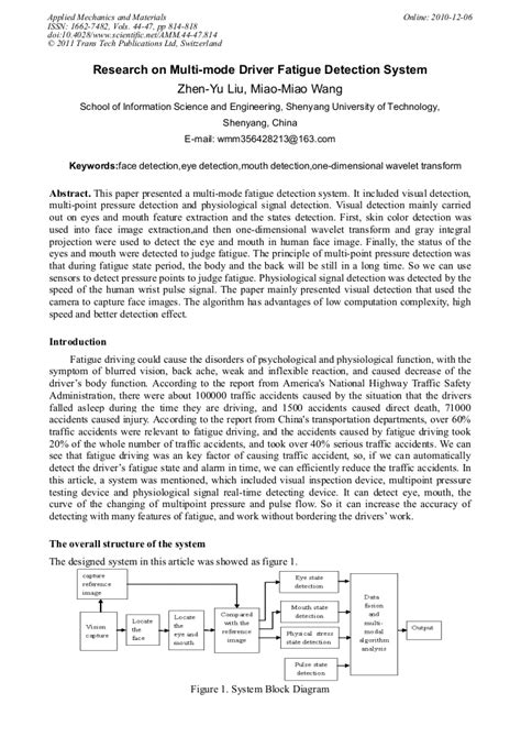 Research On Multi Mode Driver Fatigue Detection System Scientific Net