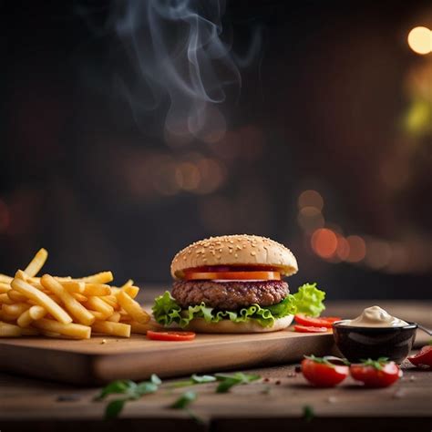 Premium Photo A French Fries And Delicious Veg Burger Combo In Plate