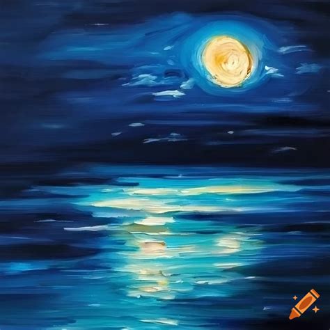 Sea At Night In An Oil Painting On Craiyon
