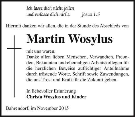 Traueranzeigen Von Martin Wosylus Abschied Nehmen De