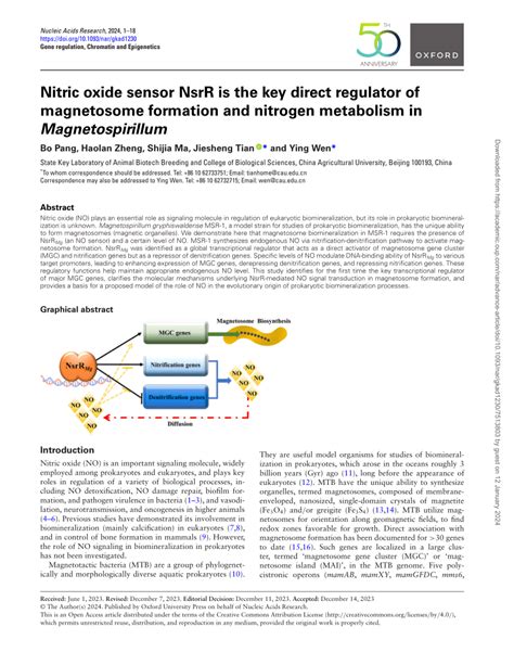 Pdf Nitric Oxide Sensor Nsrr Is The Key Direct Regulator Of