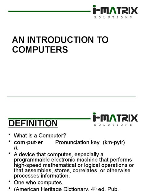 An Introduction To Computers S O L U T I O N S Pdf Inputoutput