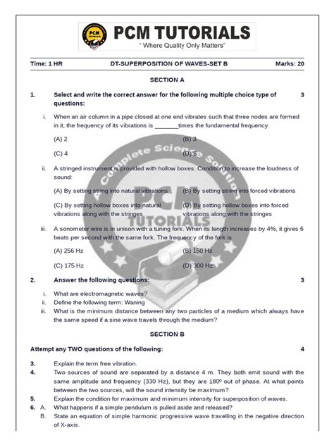 Qp Dt Superposition Of Waves Set B Pdf Sound Teaching Methods And Materials