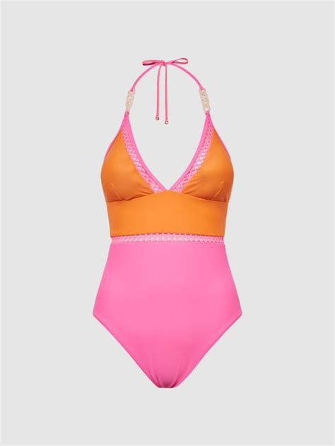 Reiss Ray Colourblock Halter Swimsuit Reiss Usa