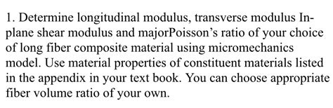 Solved Determine Longitudinal Modulus Transverse Modulus