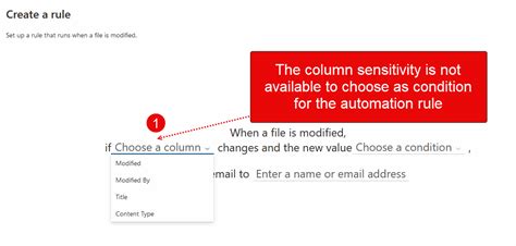 Sharepoint Automation Rule Using The Column Metadata Sensitivity This Column Not Available