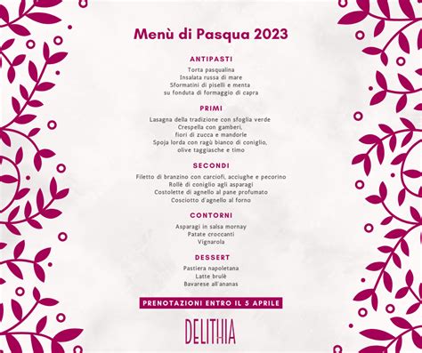Menù di Pasqua 2023 da Delithia