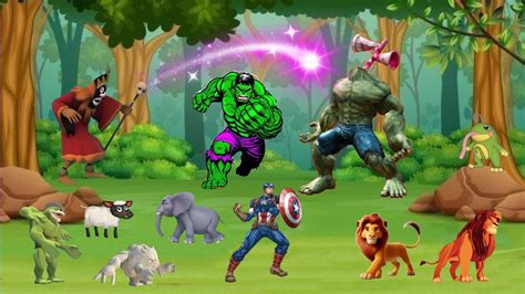 البطل الخارق كابتن امريكا و وحش هالك راس الصفارة العملاق مع ساحر الغابة