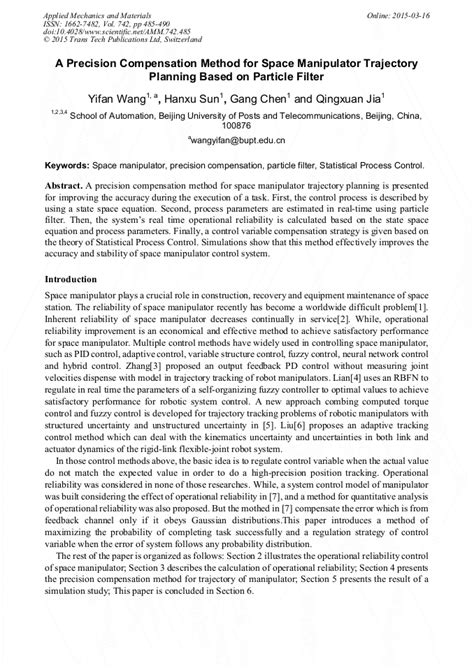 A Precision Compensation Method For Space Manipulator Trajectory Planning Based On Particle