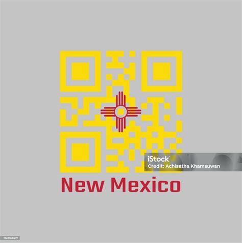 Qr コードはニュー メキシコの国旗の色を設定します赤や古いスペインの黄色黄色に赤で古代のジアの太陽のシンボル Qrコードのベクターアート