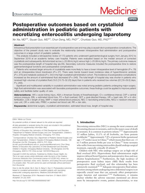 Pdf Postoperative Outcomes Based On Crystalloid Administration In
