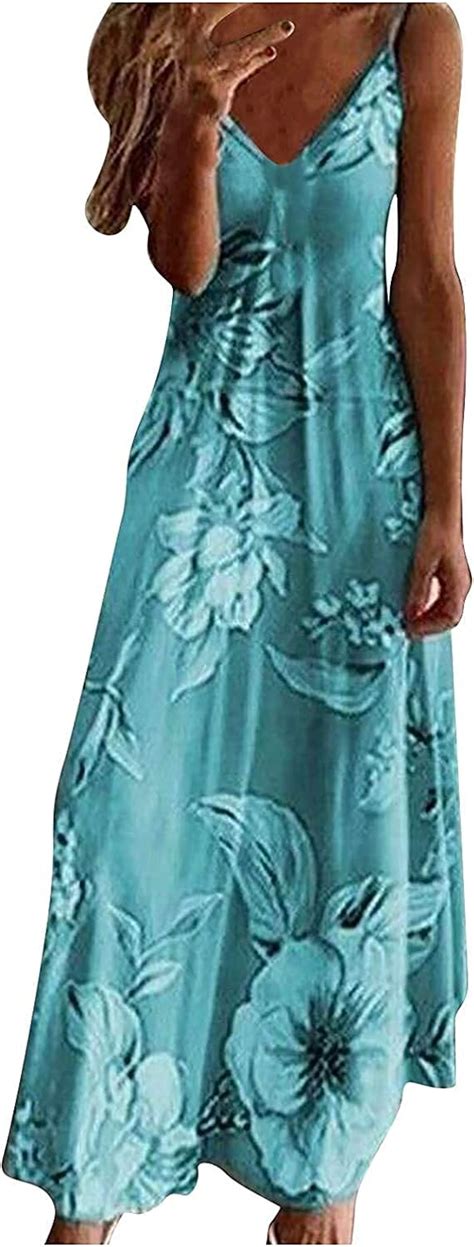 Liuhong Sommer Tie Dye Bunte Sexy V Ausschnitt Ärmelloses Maxi Kleid