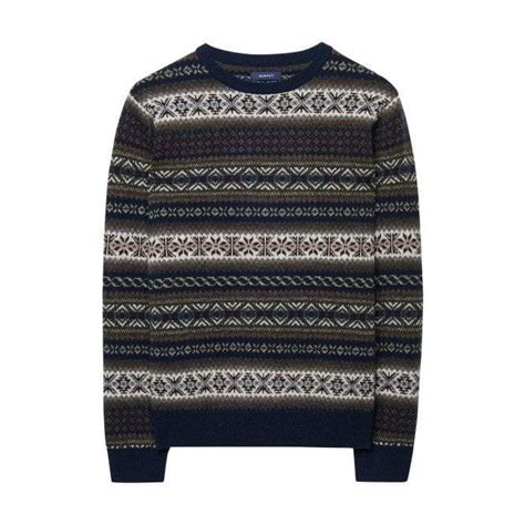 Gant Jacquard Lambswool Crew Sweater Men Latest Products Available