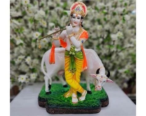 Krishna With Cow Statue In Marble Dust Lord Krishna Idol Standing