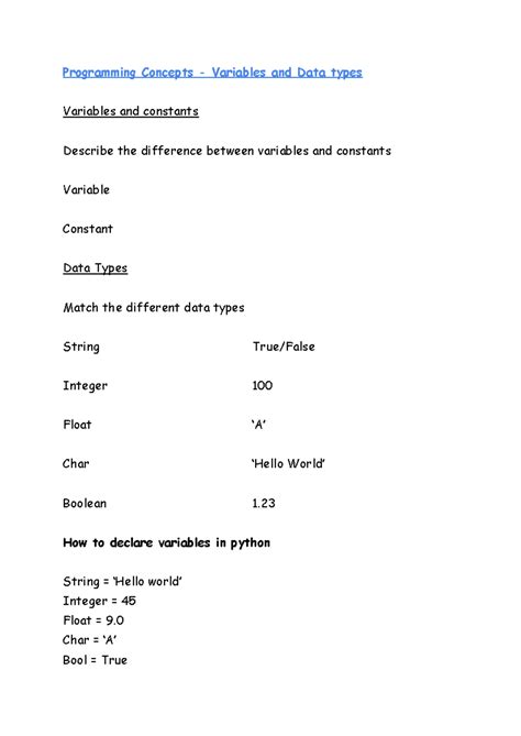 programming concepts variables and data types how to declare variables in python string