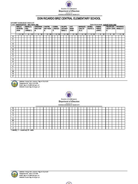 Alphabet Knowledge Checklist Brilyante Am Download Free Pdf Schools School Types