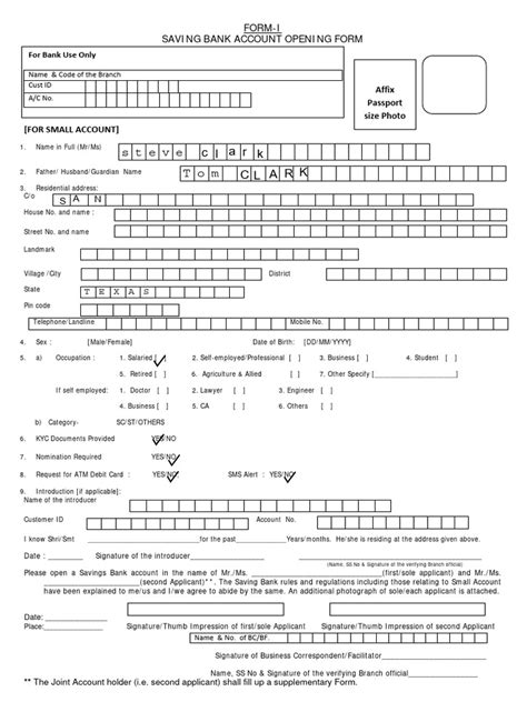 Bank Account Opening Form Pdf Identity Document Banks