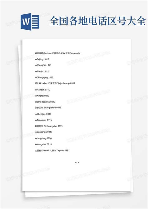全国各地电话区号大全word模板下载编号qknerggn熊猫办公