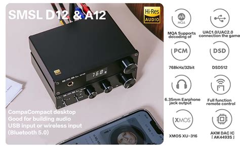 Smsl D12 Usb Mqa Dac Headphone Amplifier Akms Ak4493s Chip