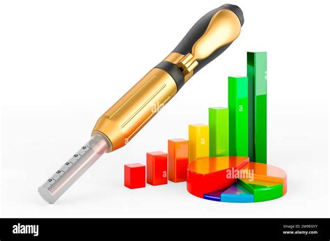 hyaluronic pen with growth bar graph and pie chart 3d rendering