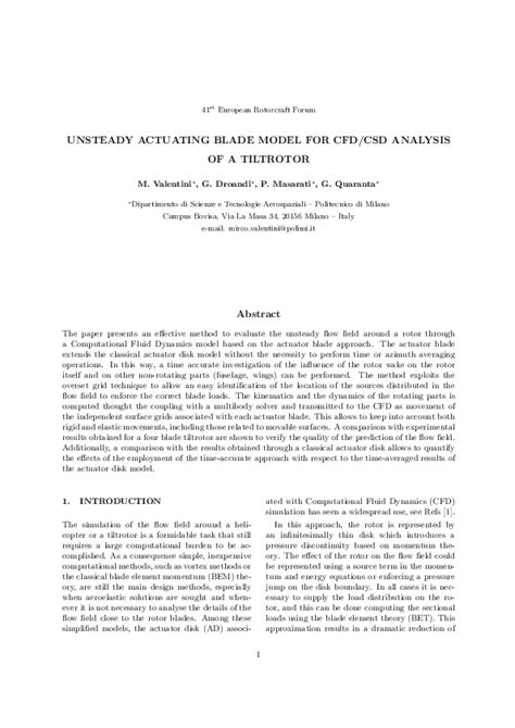 Pdf Unsteady Actuating Blade Model For Cfd Csd Analysis Of A Tiltrotor Mirco Valentini