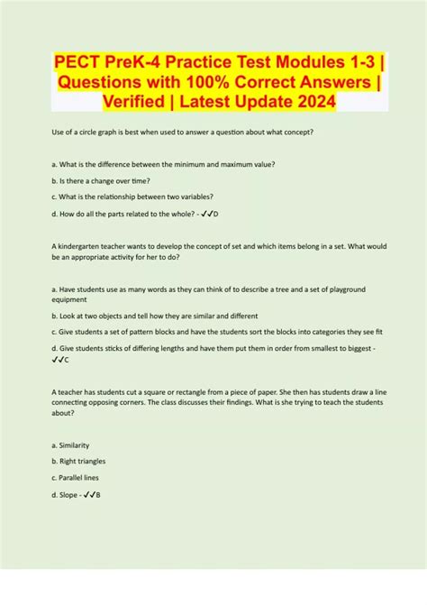 PECT PreK 4 Practice Test Modules 1 3 Questions With 100 Correct