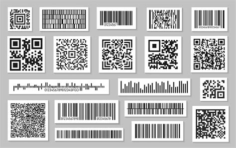 블랙 바코드 바코드 라벨링 제품의 Qr 코드 스캔을위한 스티커 예방 접종에 대한 개인 신원 라벨 다른 코드 정확한 벡터 세트 바에 대한 스톡 벡터 아트 및 기타 이미지