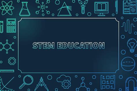 Premium Vector Stem Blue Horizontal Frame Vector Science Outline Illustration