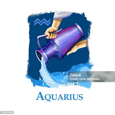 점성술 기호 물병자리의 창조적 인 디지털 그림 조디악에서 열두 징후의 열한 번째 별자리 공기 요소 물 주전자로 된 로고 기호 웹