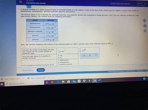 Solved O Matter Calculating Mass Density Brushon A Chemist