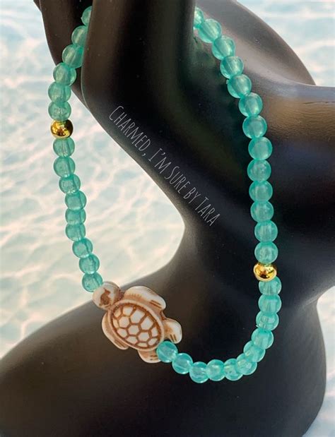 Turquoise And Gold Sea Turtle Beaded Bracelet Etsy Beaded Bracelets