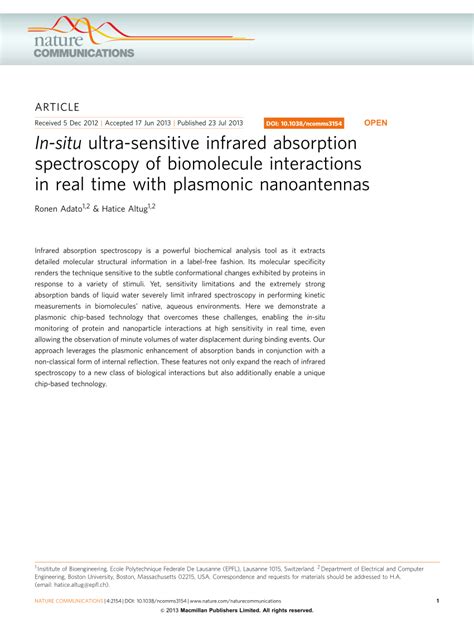 Pdf In Situ Ultra Sensitive Infrared Absorption Spectroscopy Of