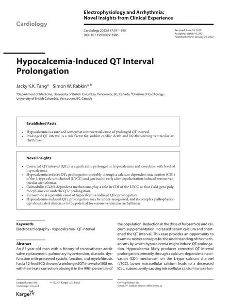 Pdf Hypocalcemia Induced Qt Interval Prolongation