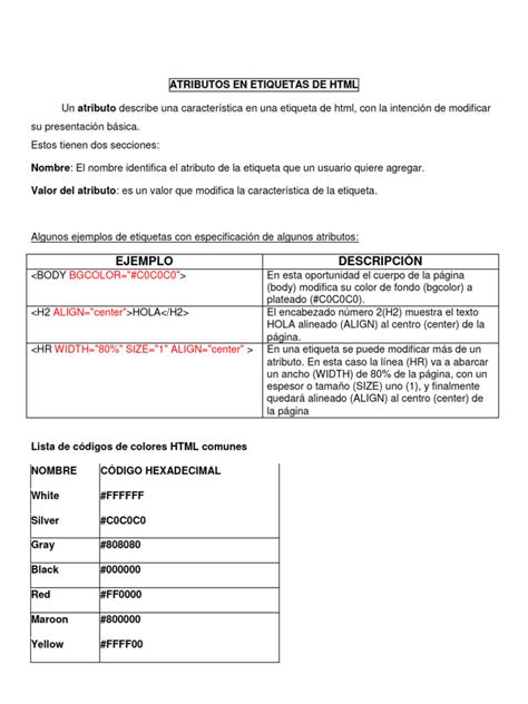 Clase De Atributos Pdf Html Hipertexto
