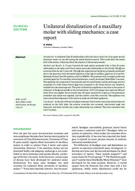 Pdf Unilateral Distalization Of A Maxillary Molar With Sliding