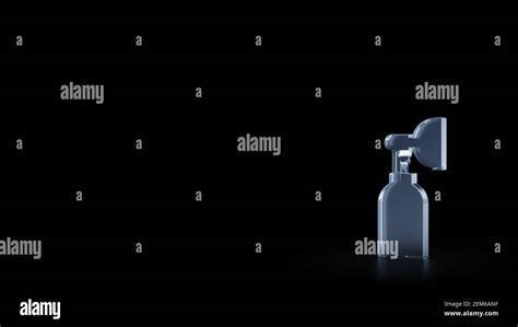 3d Rendering Of Frosted Glass Symbol Of Oxygen Mask With Flask Isolated On Black Background With