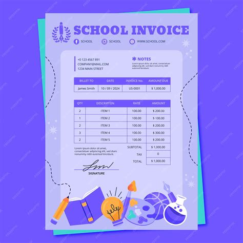 Premium Vector Flat Design School Invoice Template