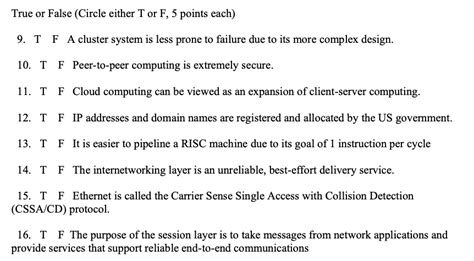 Solved True Or False Circle Either T Or F Points Each Chegg Com